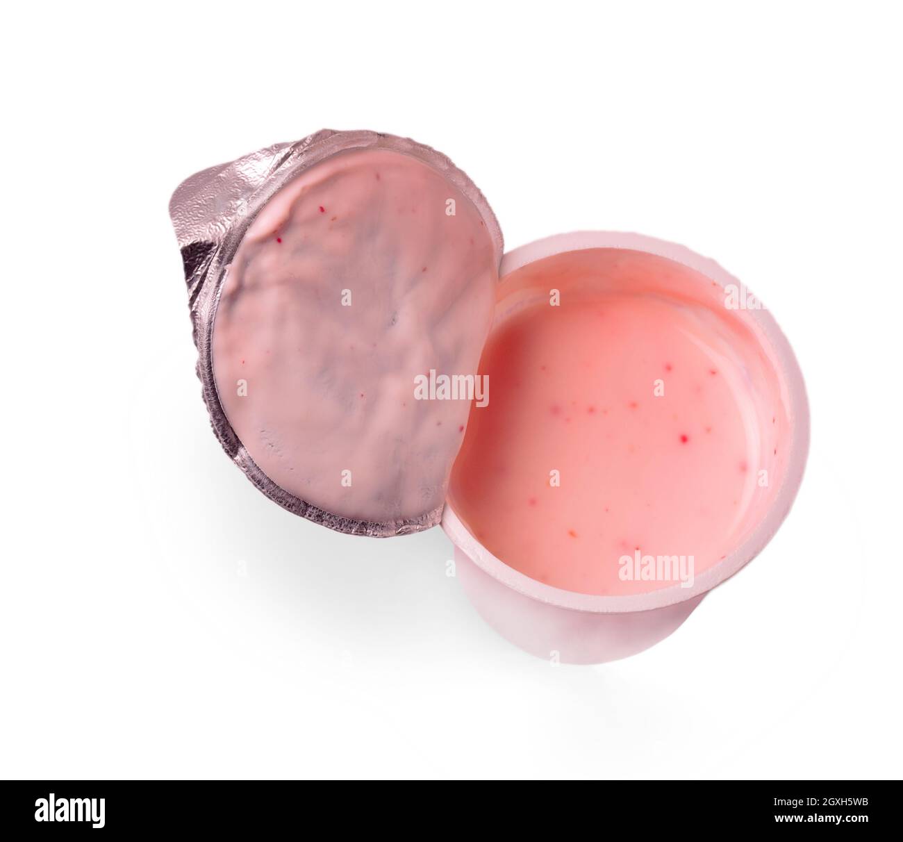 Open plastic jar with yogurt on the white background Stock Photo - Alamy