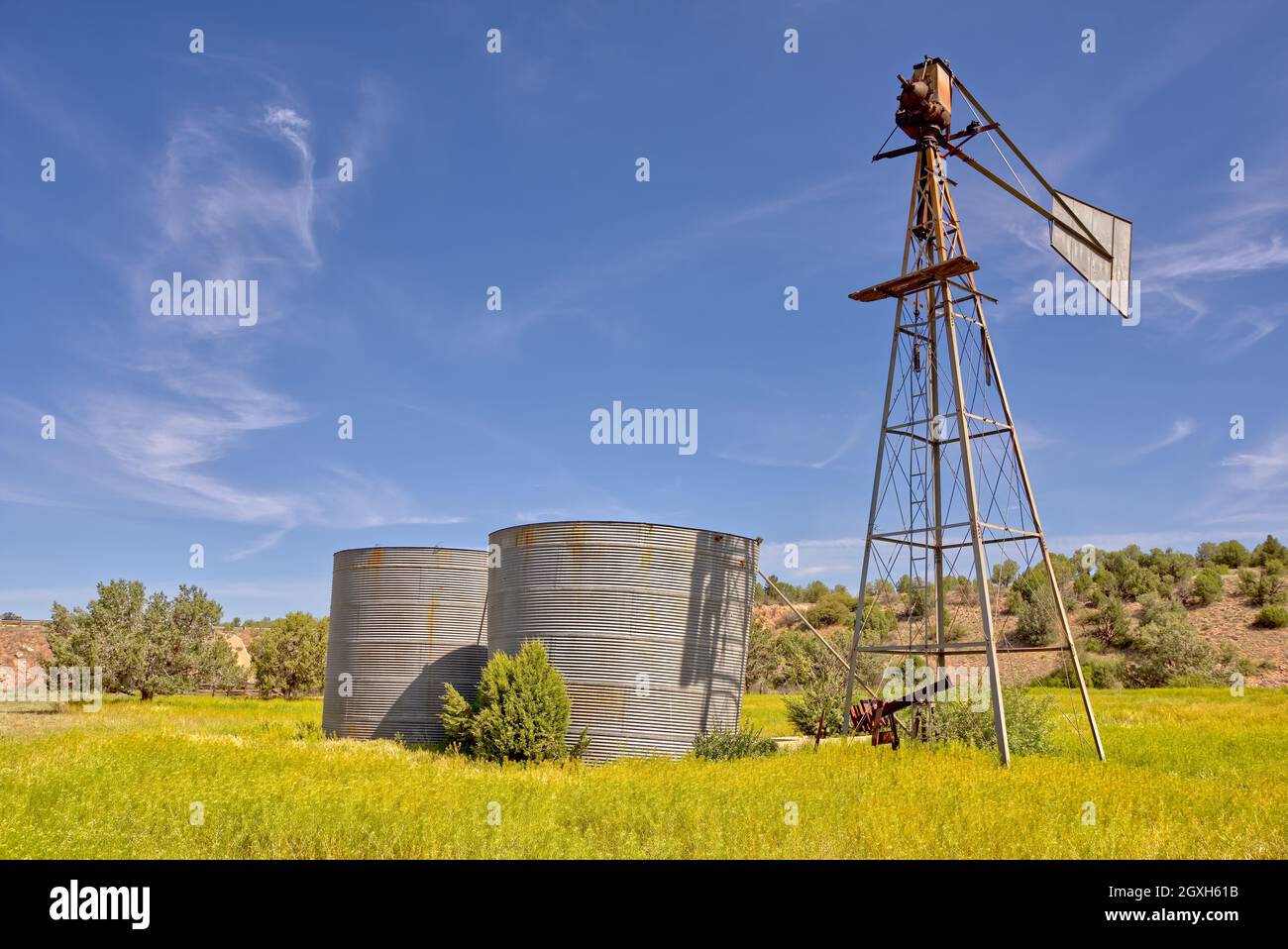 An abandoned Windmill and cattle corral near the ghost town of Drake AZ ...