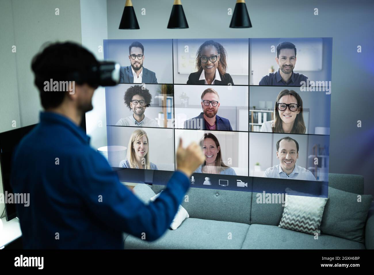 Online Video Conference Webinar Call Using VR Headset Stock Photo - Alamy