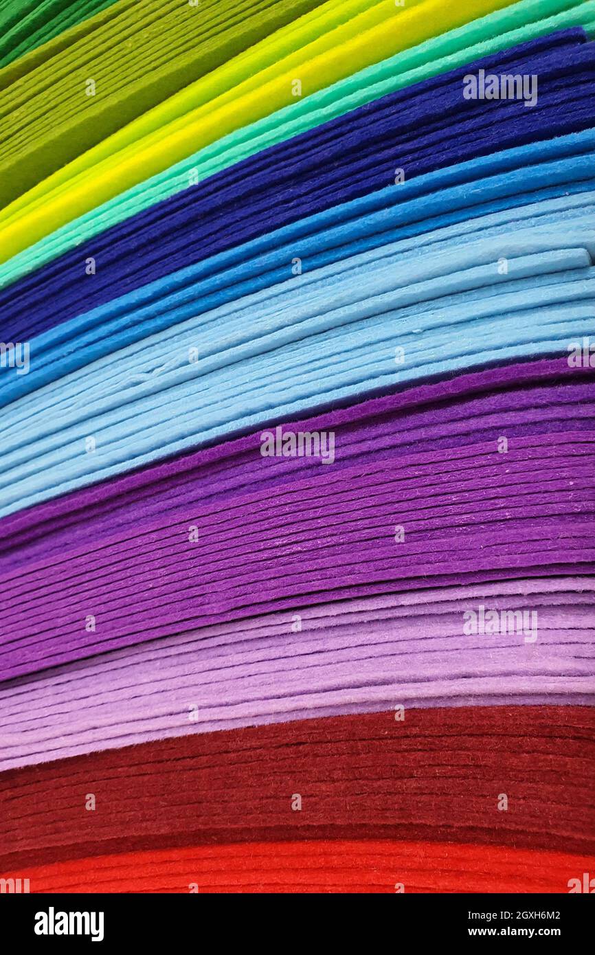 Pieces of colorful textile, samples of felt in different color for ...