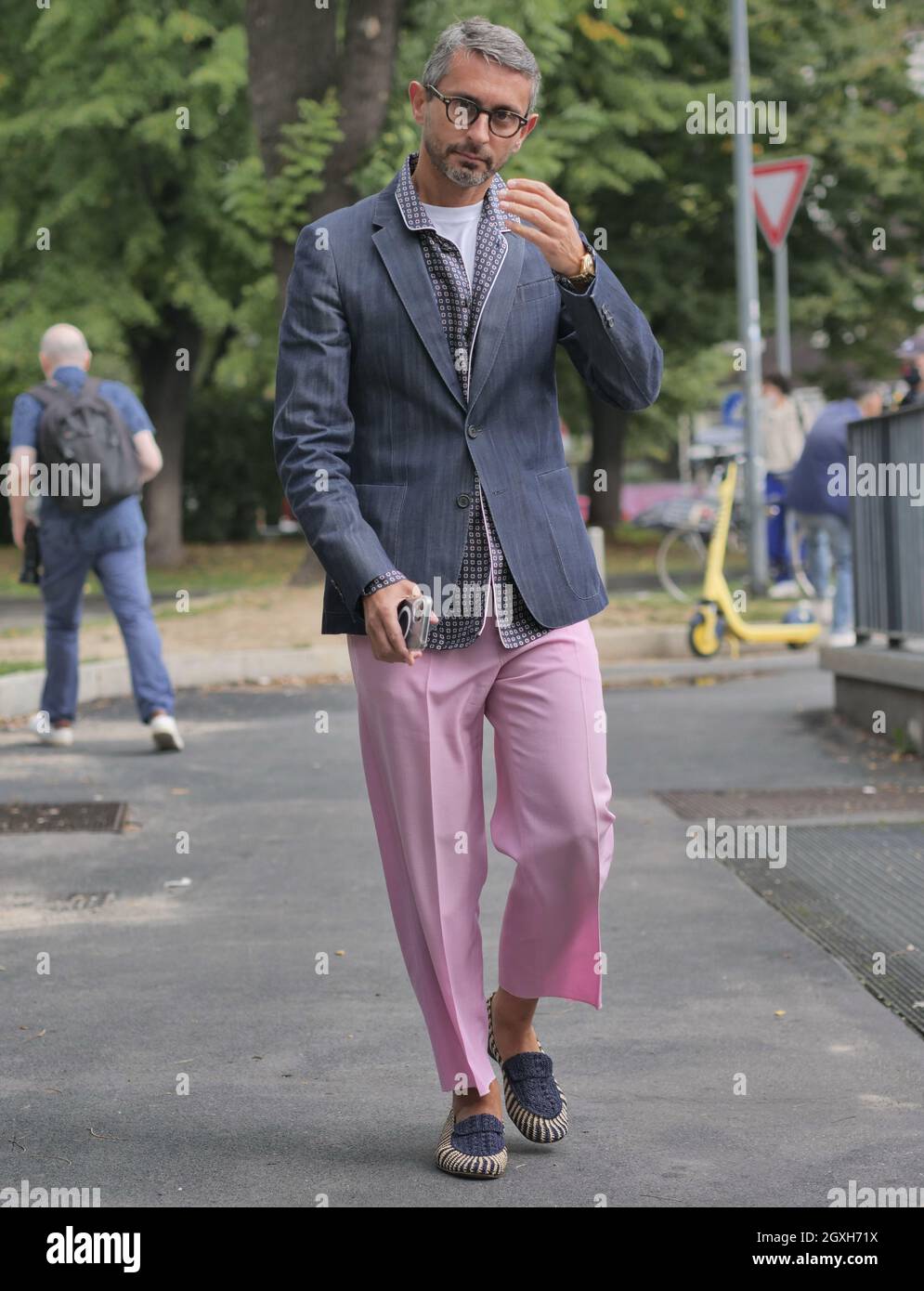 Simone Marchetti walking before Fendi fashion show during Milano ...