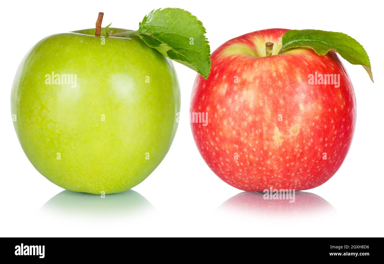 Apples fruits red green apple fruit with leaves isolated on a white ...