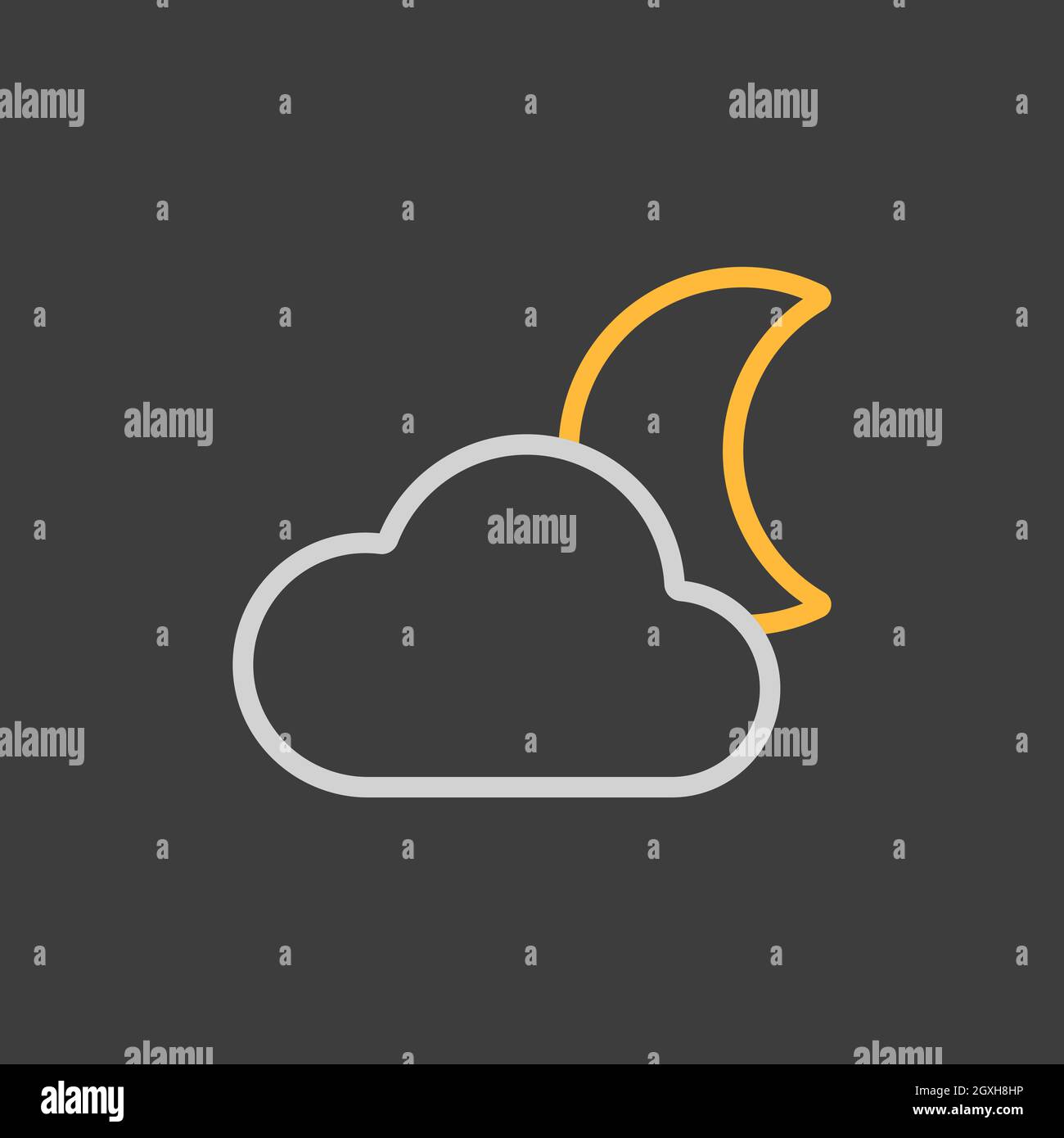 Moon and clouds vector icon on dark background. Meteorology sign. Graph ...