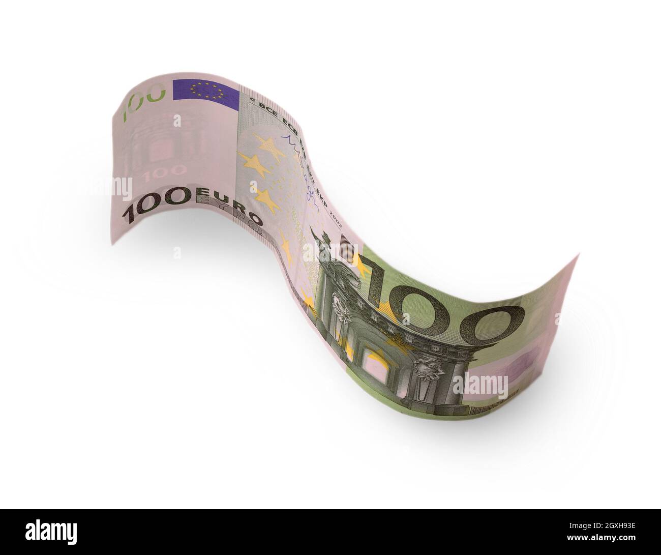 one hundred euro banknote behind wave carved on a white background ...