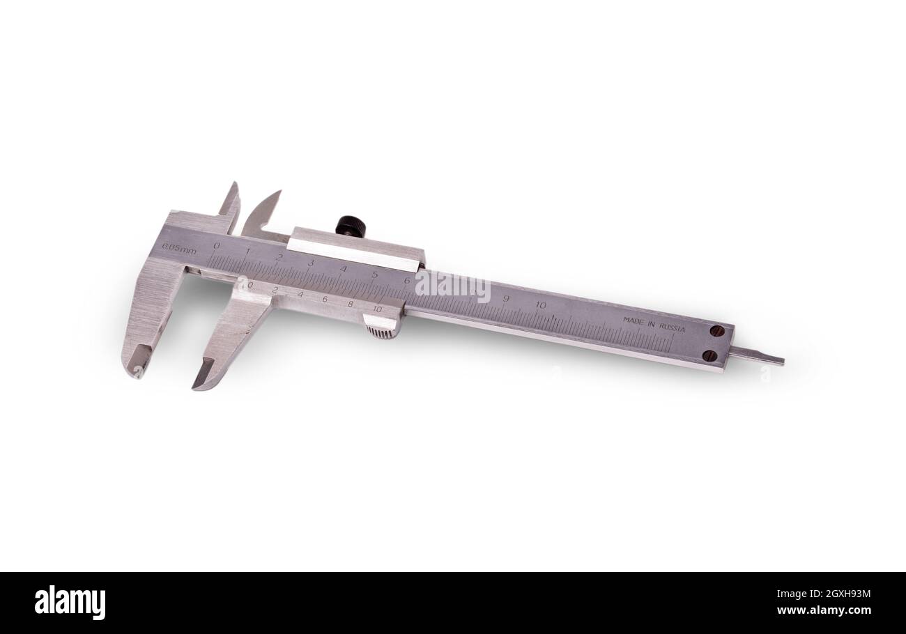 old metal Calliper cut out on white background Stock Photo - Alamy