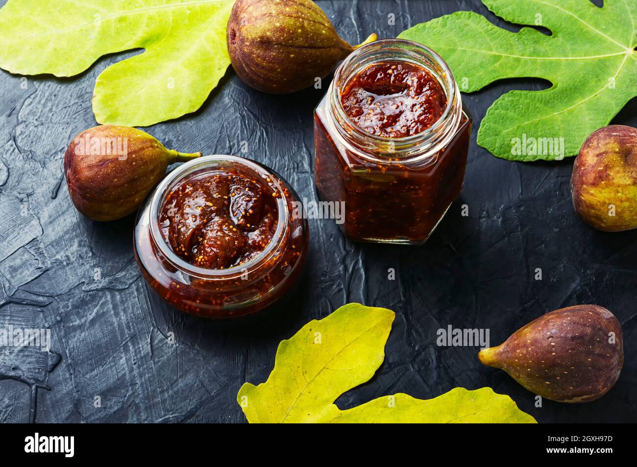 Glass jar with fig jam.Fig marmalade.Canning of fruit Stock Photo - Alamy