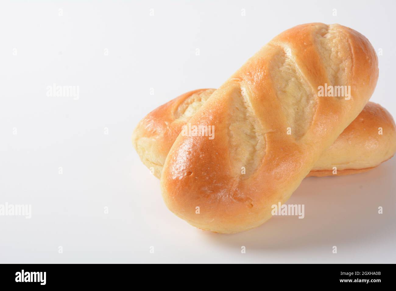 French baguette. Fresh mini baguettes with crispy Golden crust Stock ...