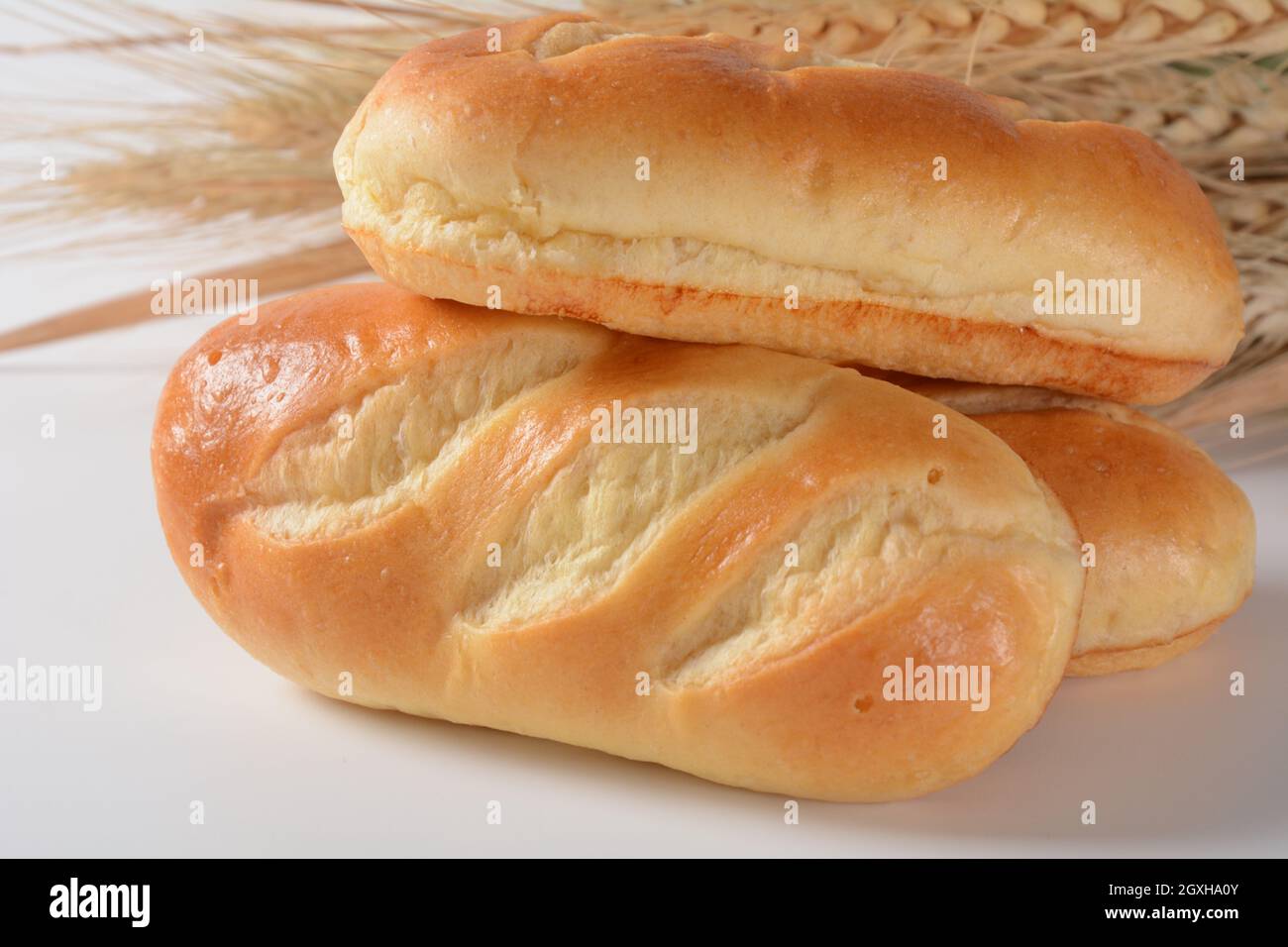 French baguette. Fresh mini baguettes with crispy Golden crust Stock ...