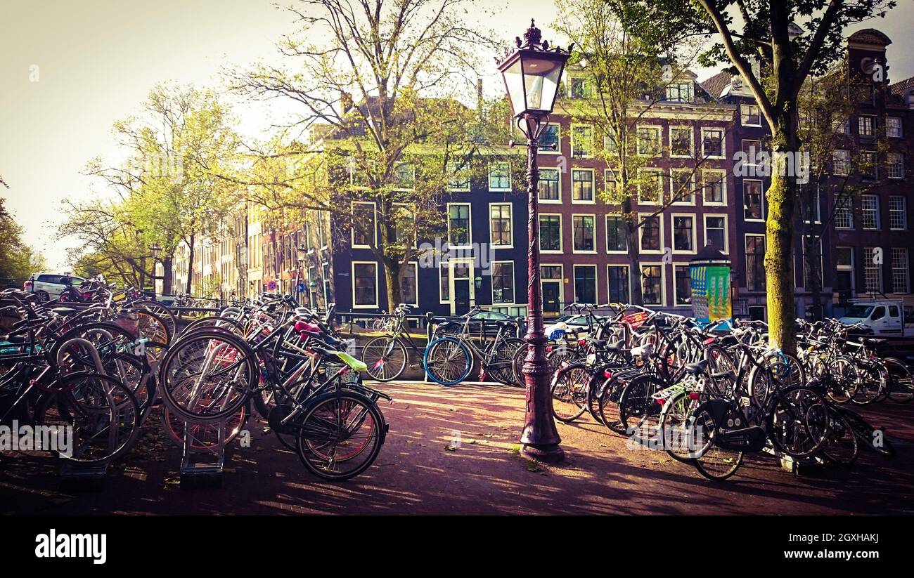 Bike cluster in Amsterdam, Netherlands Stock Photo - Alamy