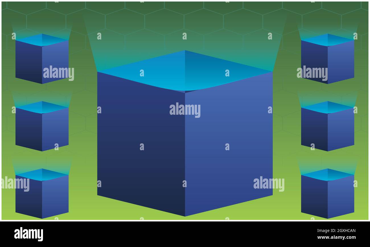 different size of open box on abstract green background Stock Photo - Alamy