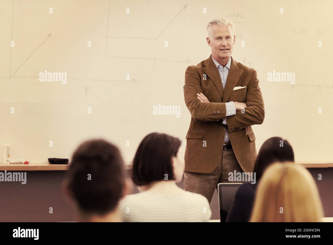 group of students study with professor in modern school classroom Stock ...