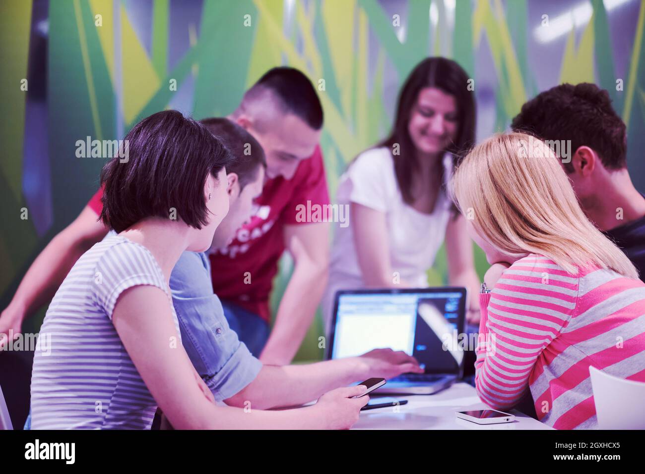 students group study together in school classroom and working together ...