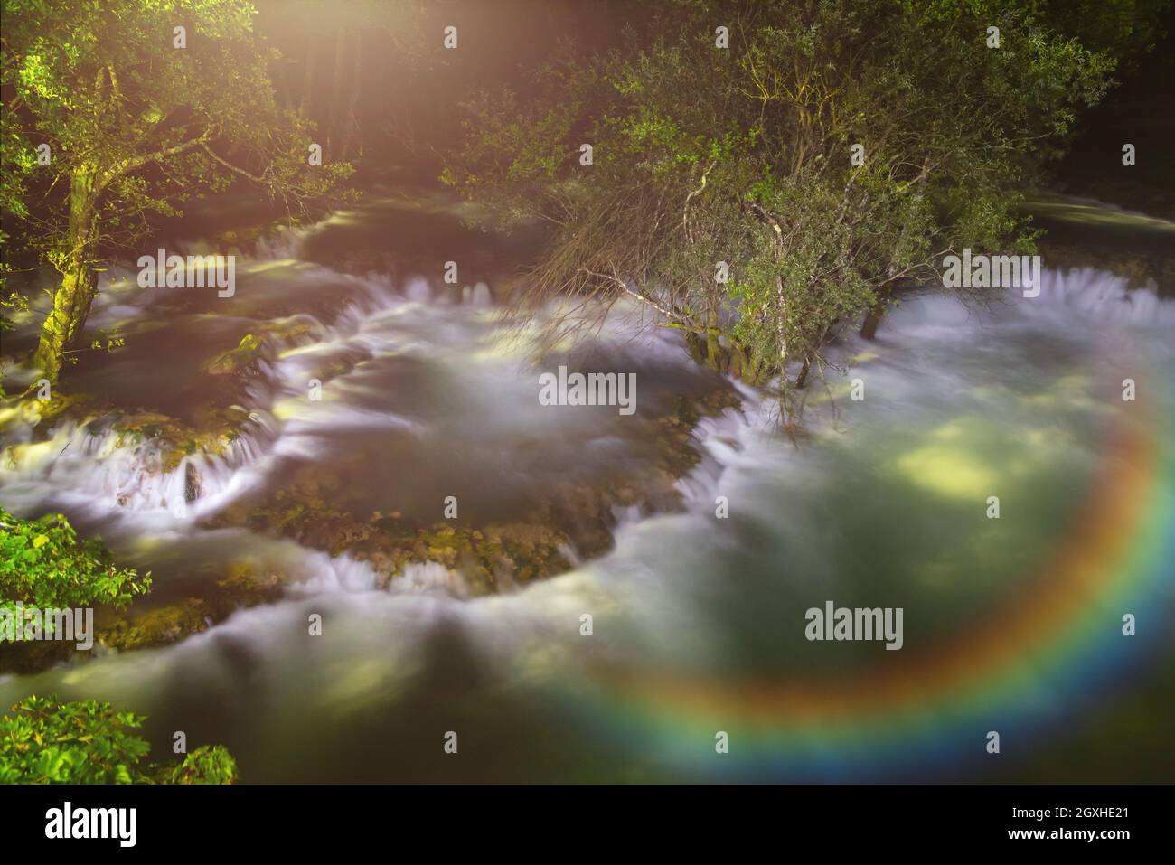 waterfalls in dark night beautiful nature with crystal clear water on ...