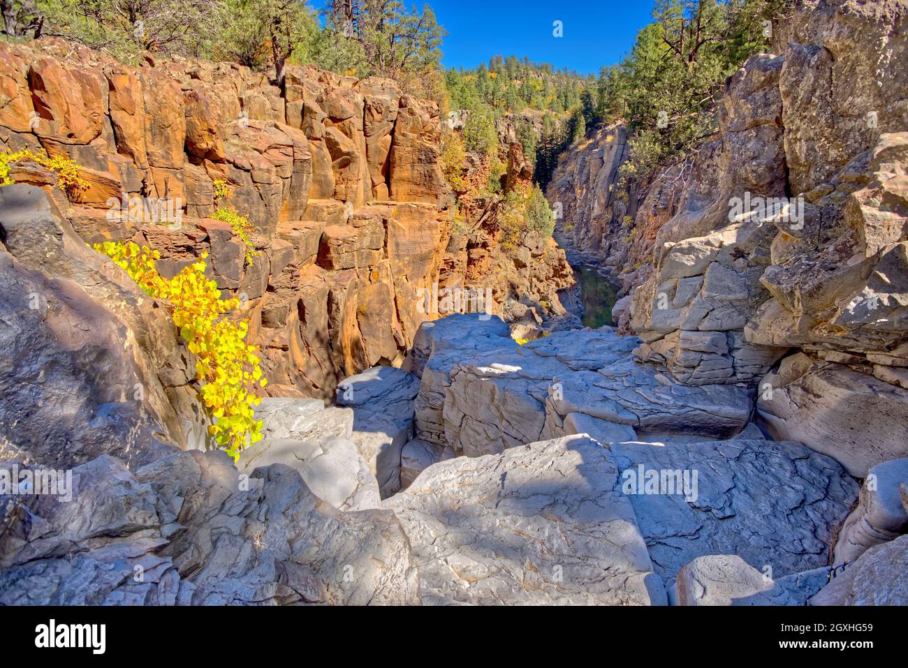 The blocky cliffs of Sycamore Falls in the Kaibab National Forest near ...