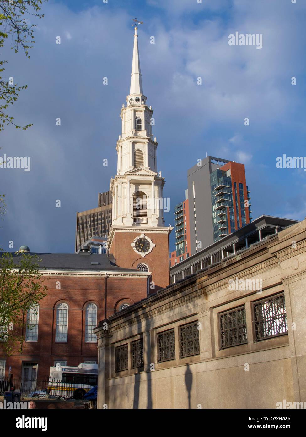 Park Street Church and subway entrance viewed from Boston Common Stock ...