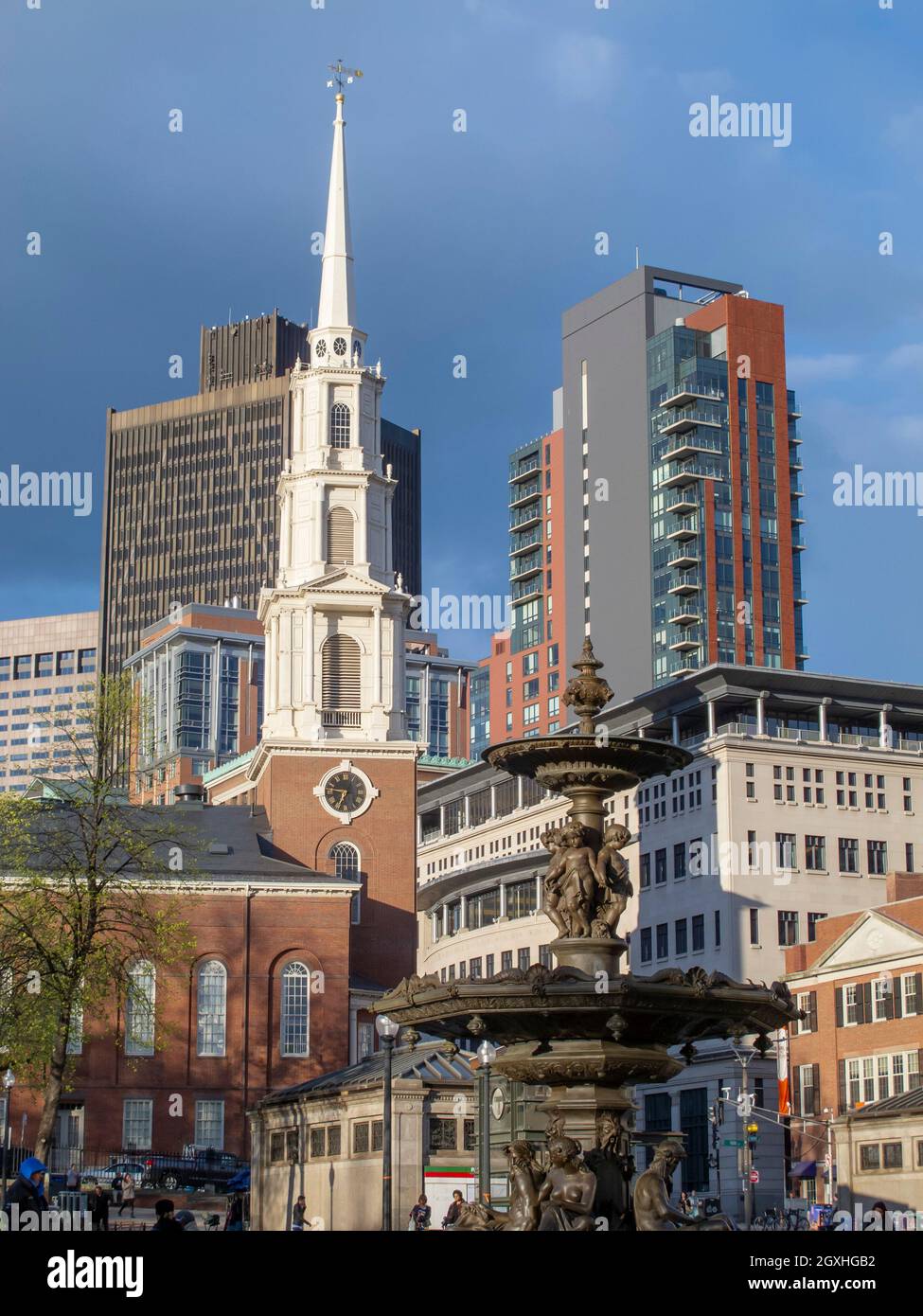 Park Street Church and subway entrance viewed from Boston Common Stock ...