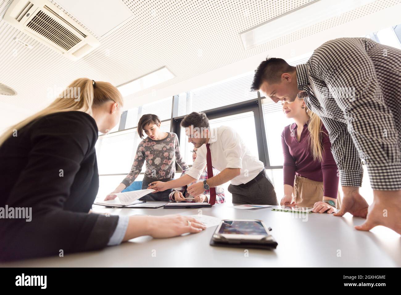 startup business, young creative people group brainstorming on meeting ...