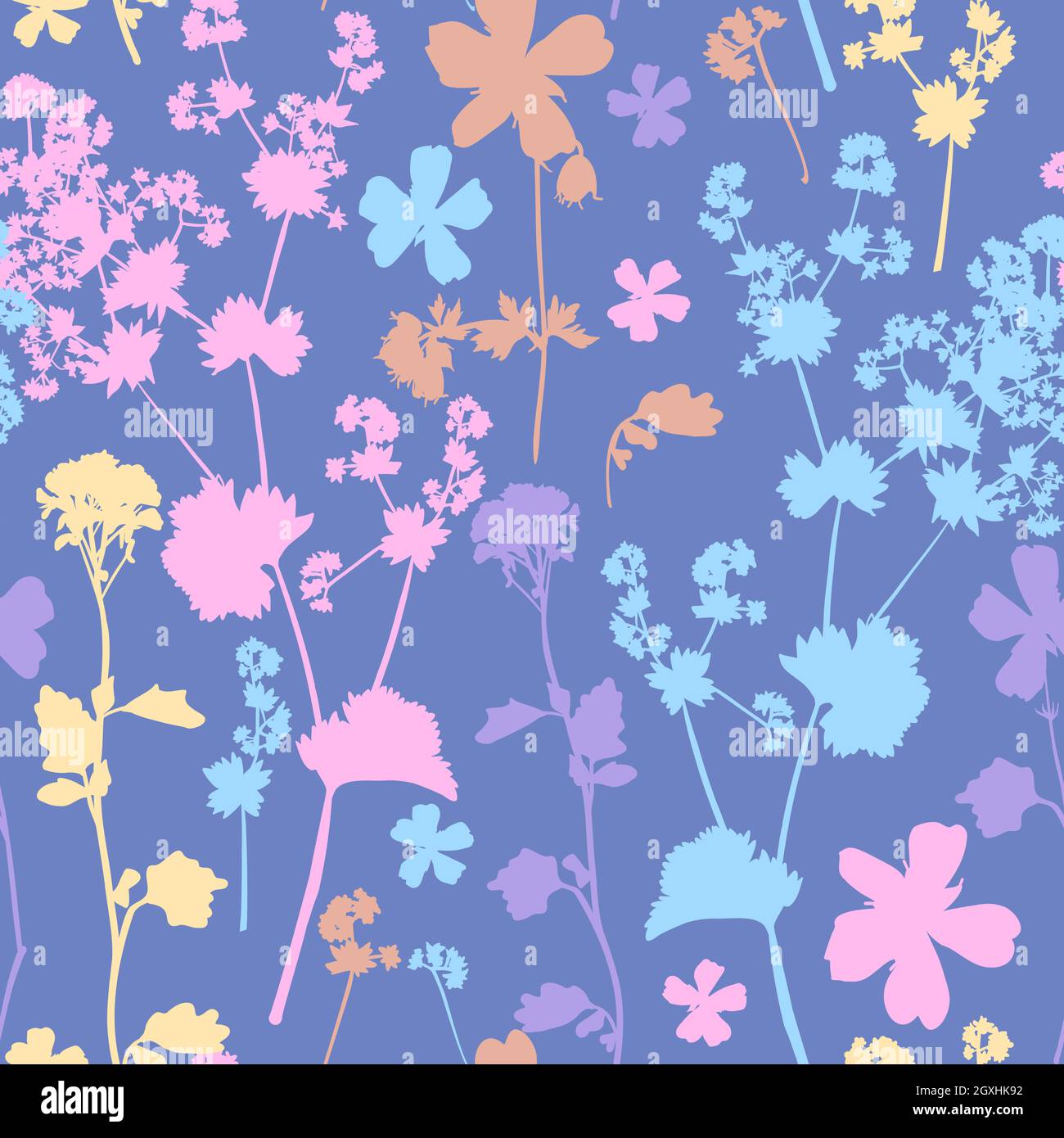 Floral seamless background pattern hand drawn.Different flowers and ...