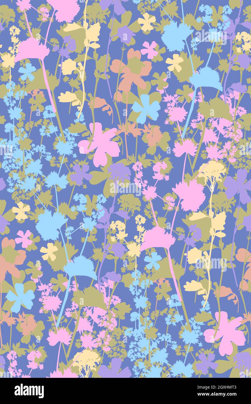 Floral seamless background pattern hand drawn.Different flowers and ...