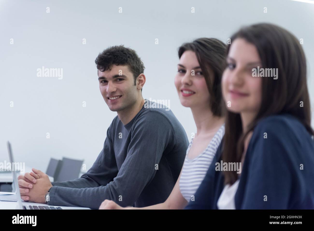 students group study together in school classroom and working together ...