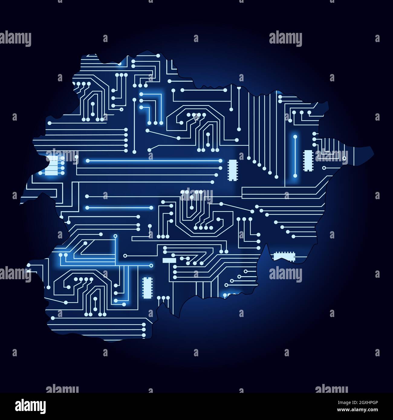 Contour map of Andorra with a technological electronics circuit Stock ...