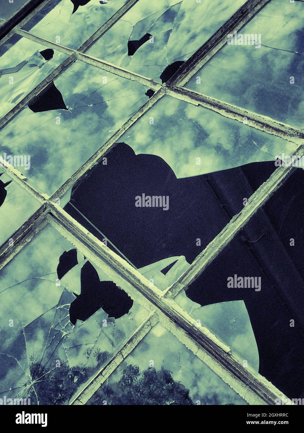 old window with broken glass in vintage look Stock Photo - Alamy