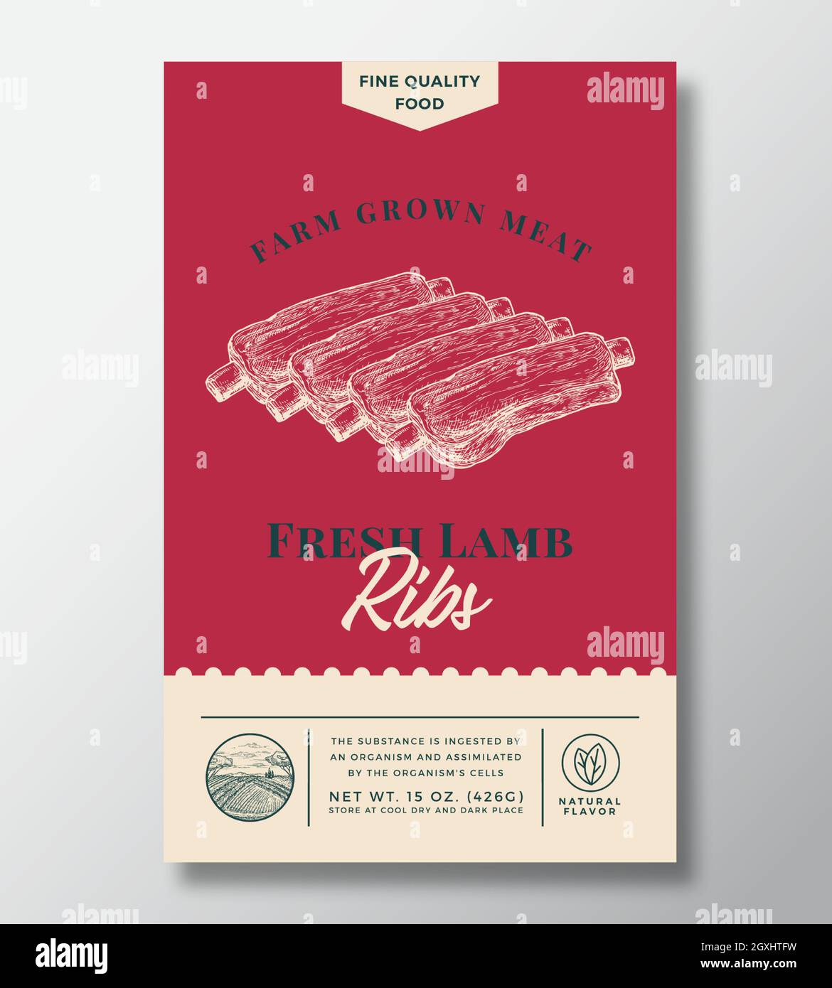 Farm Grown Meat Abstract Vector Packaging Design or Label. Modern ...