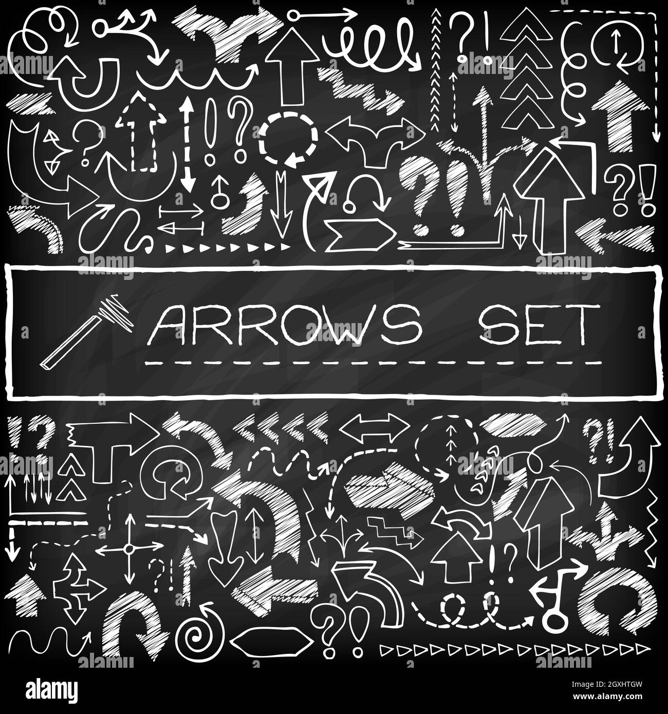 Doodle arrow icons set with question and exclamation marks. Chalk board ...
