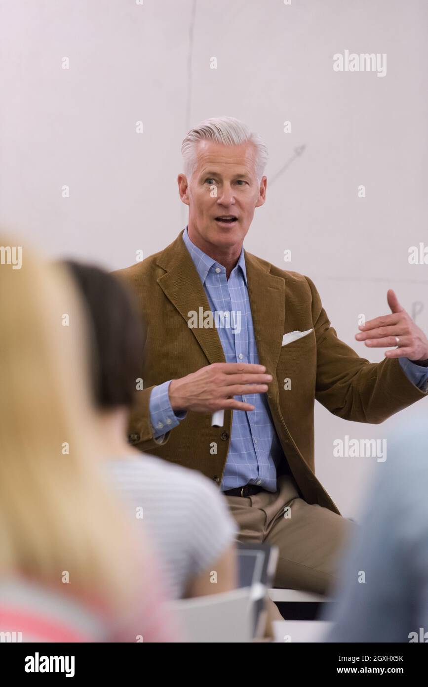 group of students study with professor in modern school classroom Stock ...