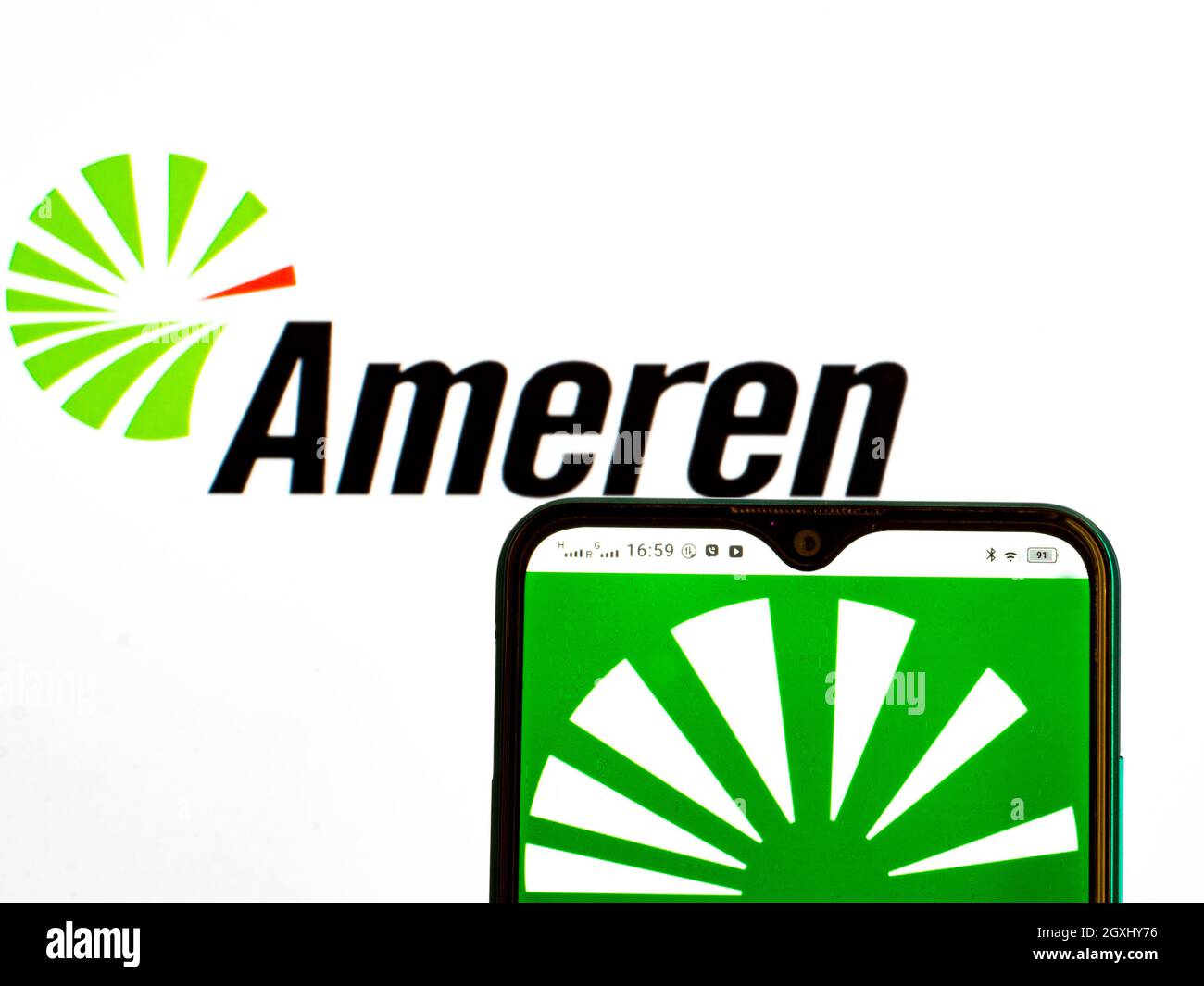In this photo illustration Ameren Corporation logo seen displayed on a ...