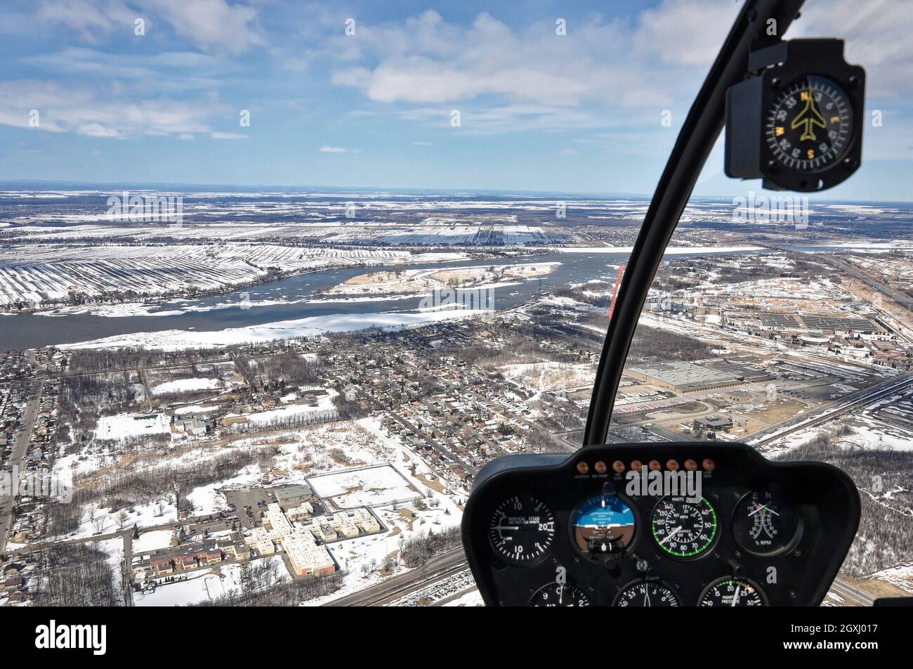 Cockpit of a helicopter in flight overhead Montreal Stock Photo - Alamy