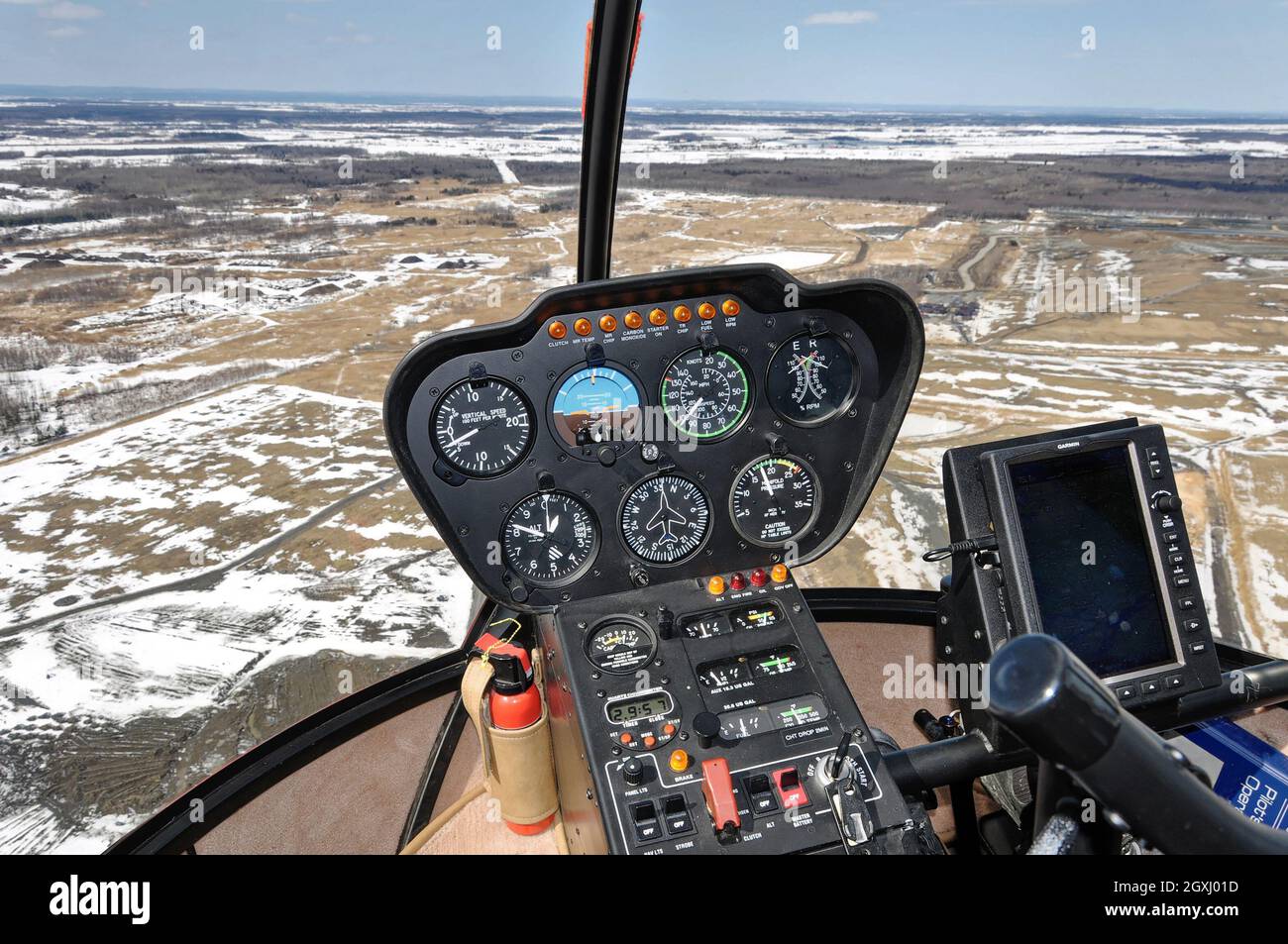 Cockpit of a helicopter in flight overhead Montreal Stock Photo - Alamy