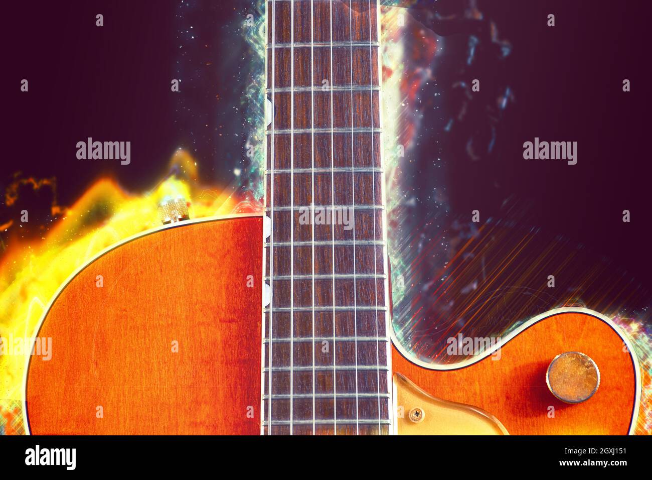 Close up of a Jazz guitar in fire Stock Photo - Alamy