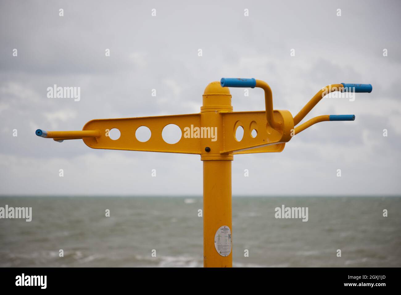 Yellow exercise equipment seen on the seafront south coast UK Stock ...