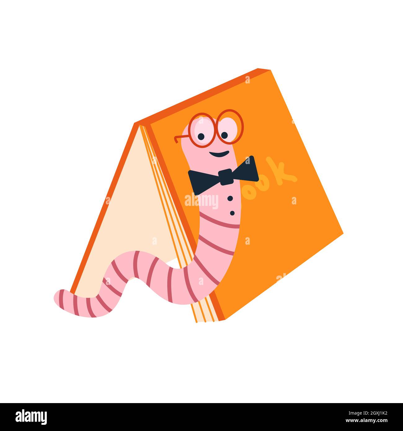 Cute Bookworm in glasses with book. cartoon character worm. Vector ...