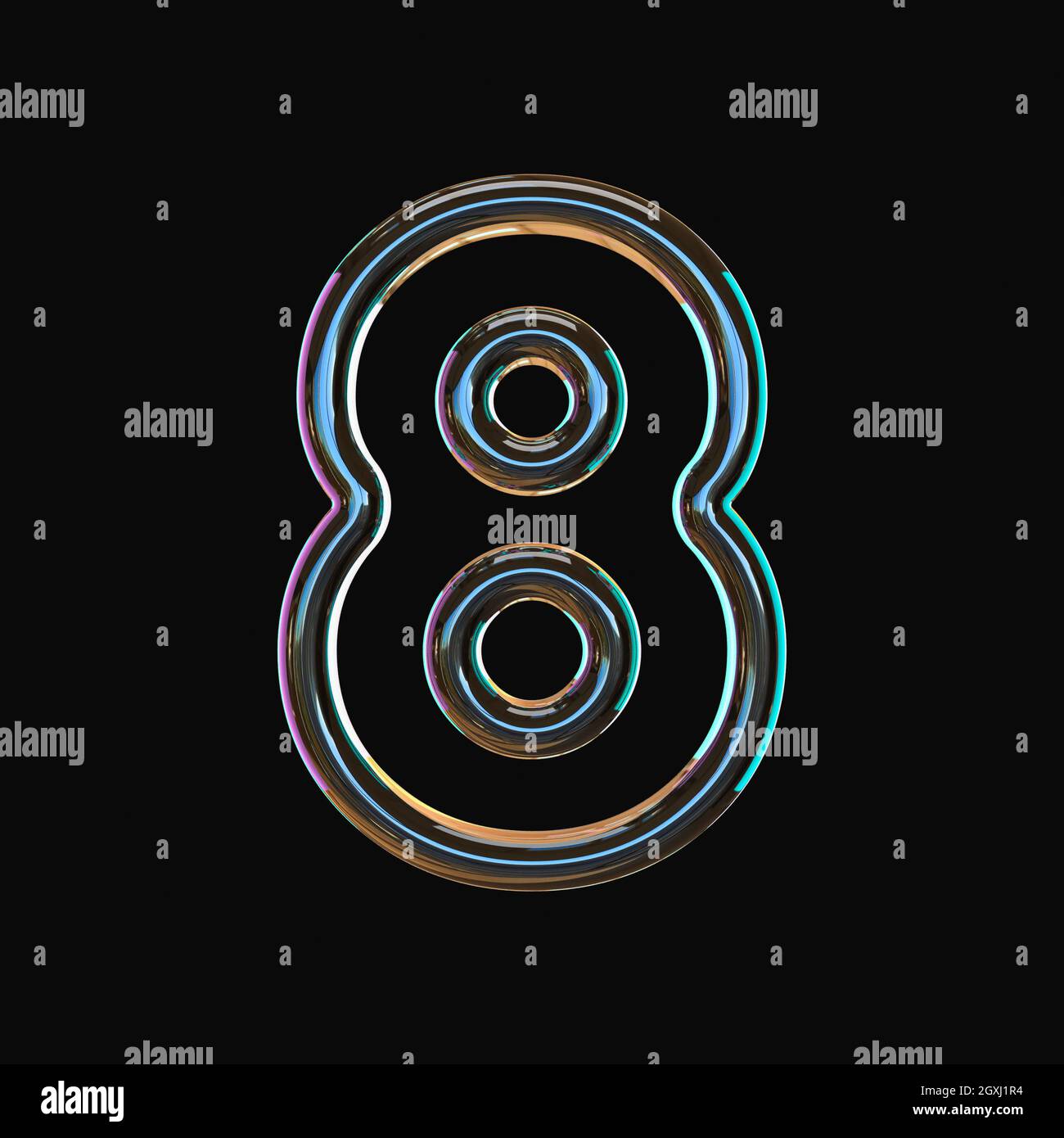 Vivid color glass font Number 8 EIGHT 3D render illustration isolated ...