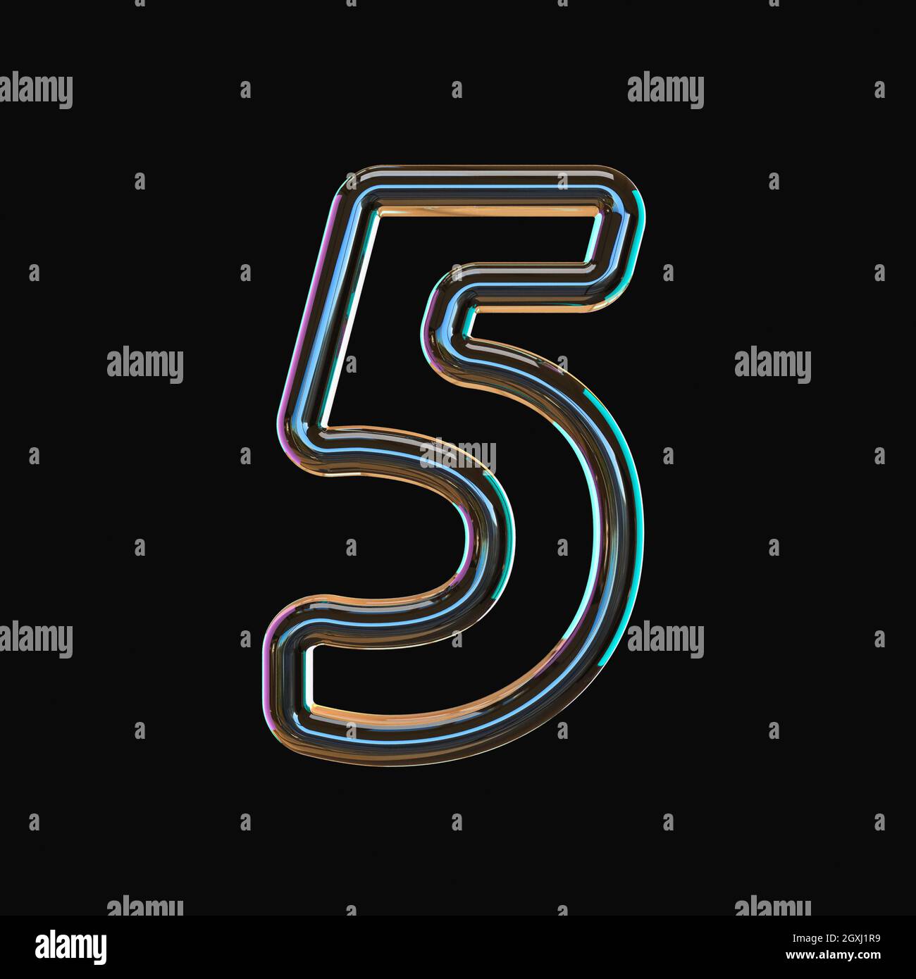 Vivid color glass font Number 5 FIVE 3D render illustration isolated on ...