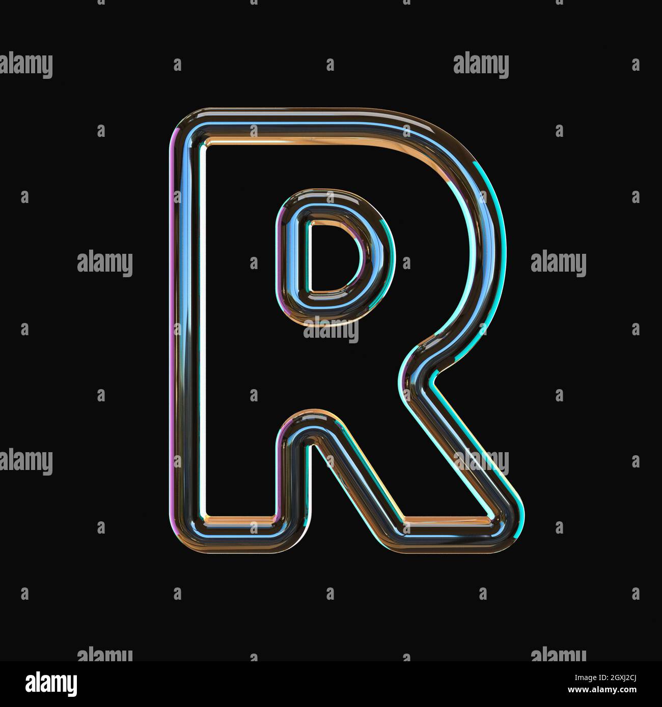Vivid color glass font Letter R 3D render illustration isolated on ...