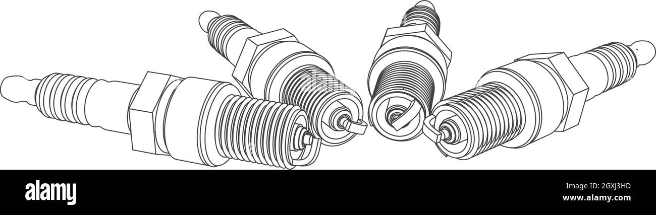 Vector car spark plug set outline illustration Stock Vector Image & Art ...