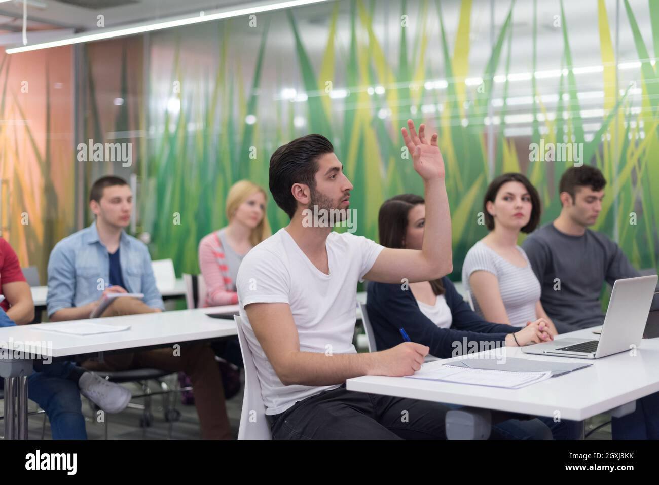 students group study together in school classroom and working together ...
