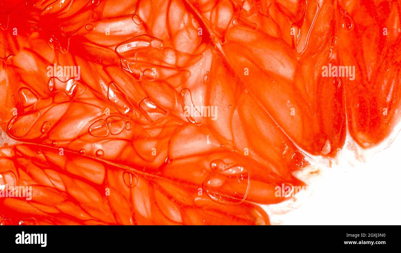 Macro image of juicy pulp of red orange or grapefruit on white ...