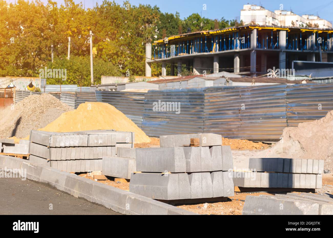 A stack of pile for construction site. Industry materials background ...