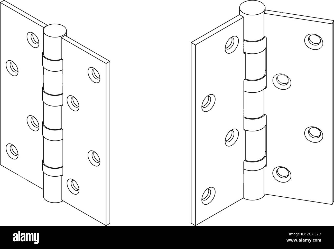 Vector steel isometric butt door hinge outline illustration Stock ...