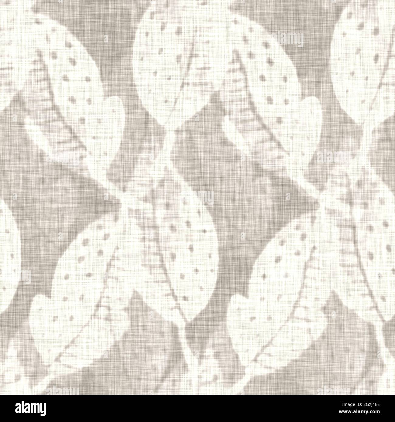 Hand drawn grey flower motif linen texture. Whimsical garden seamless ...