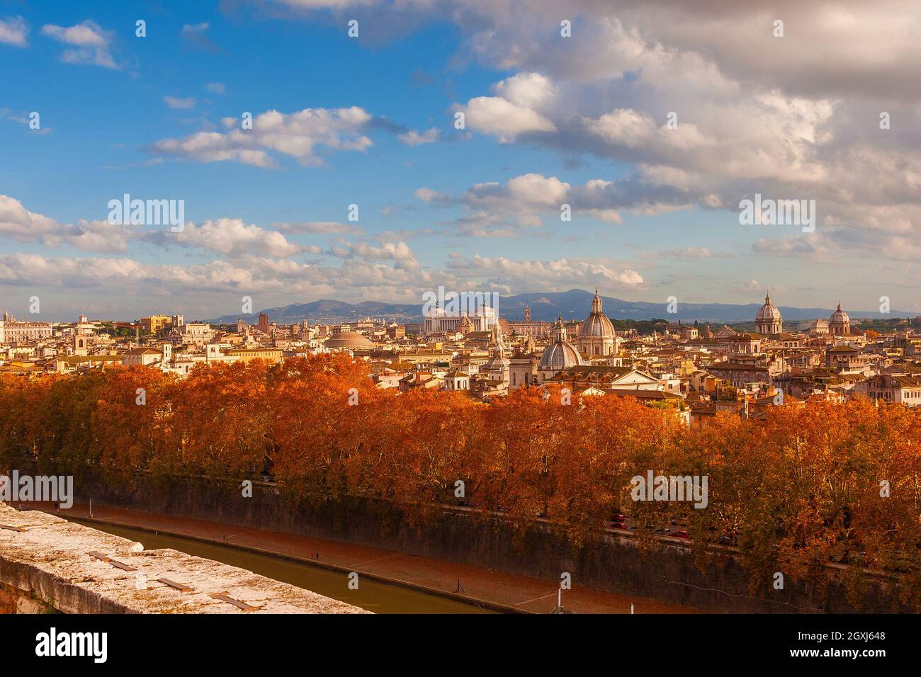 Autumn in Rome. View of the historical center skyline just before ...