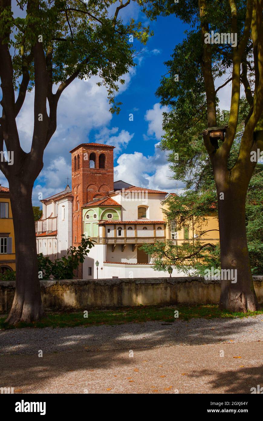 San Ponziano (St Pontianus) old church with medieval brick bell tower ...