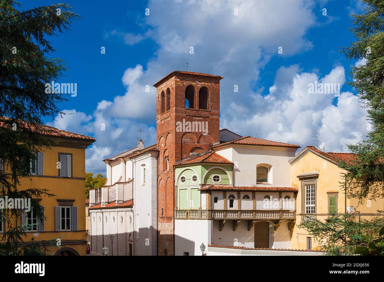 San Ponziano (St Pontianus) old church with medieval brick bell tower ...