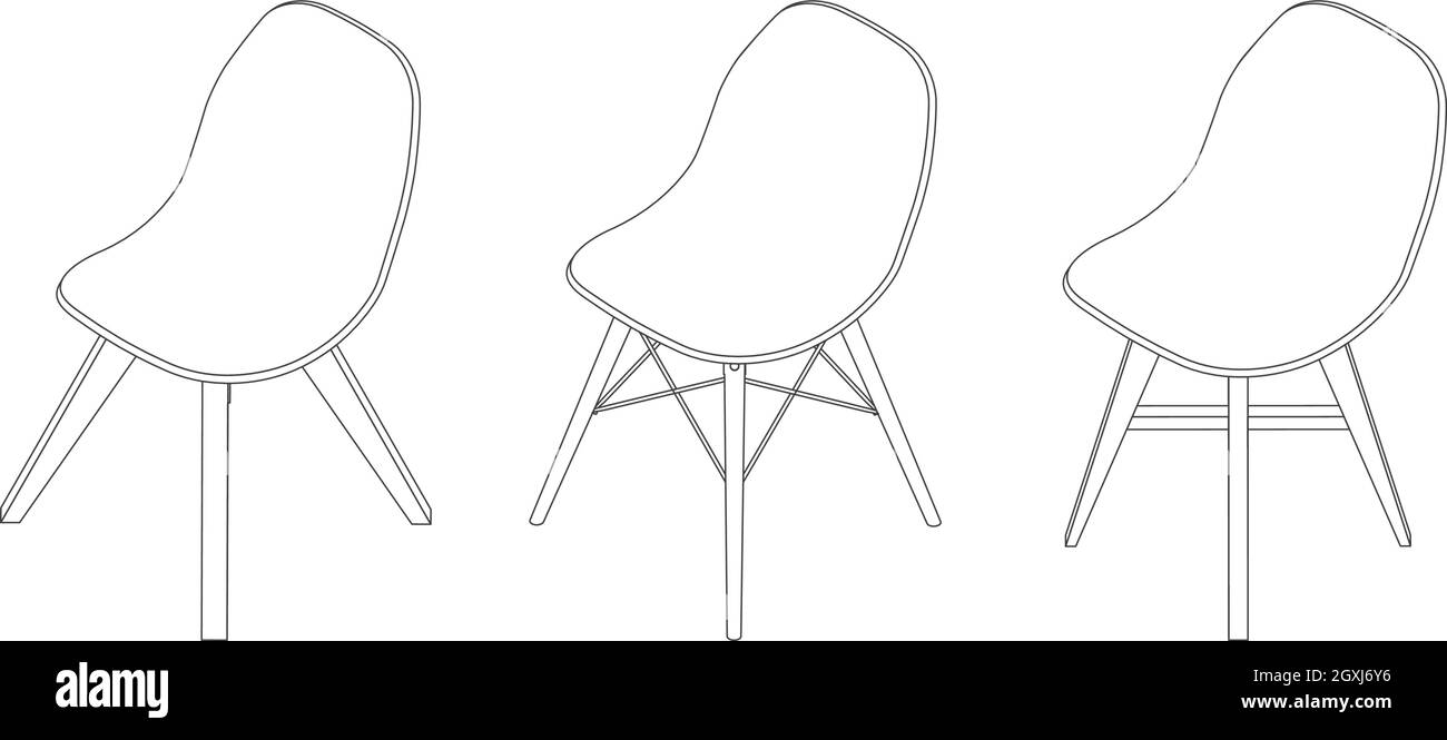 Vector isometric modern chair with plastic seat outline illustration ...