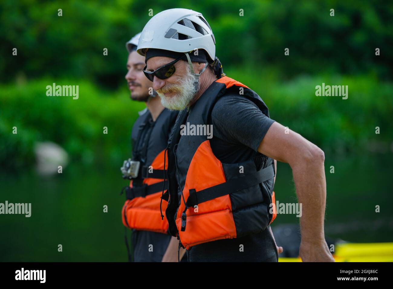 Portrait of senior kayaker finishing with his kayaking routine Stock ...