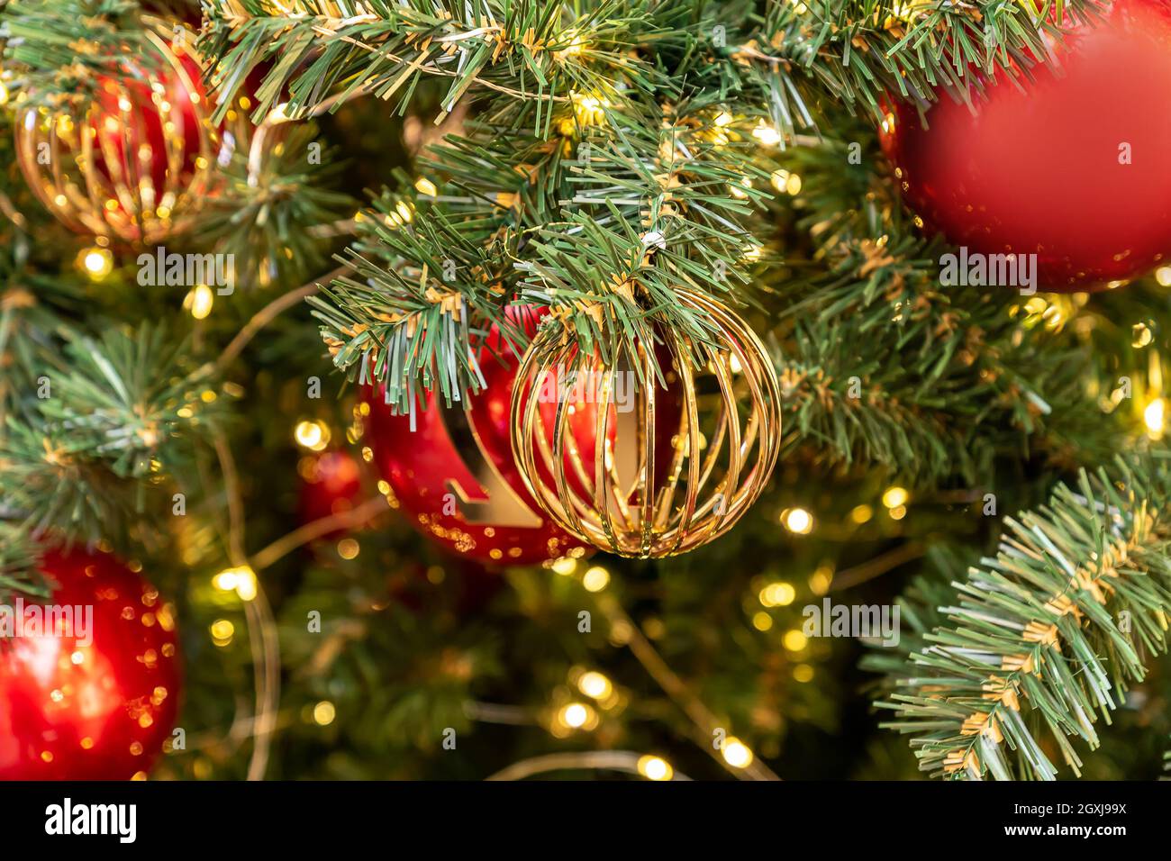 Christmas and New Year holidays background. Christmas tree decorated ...